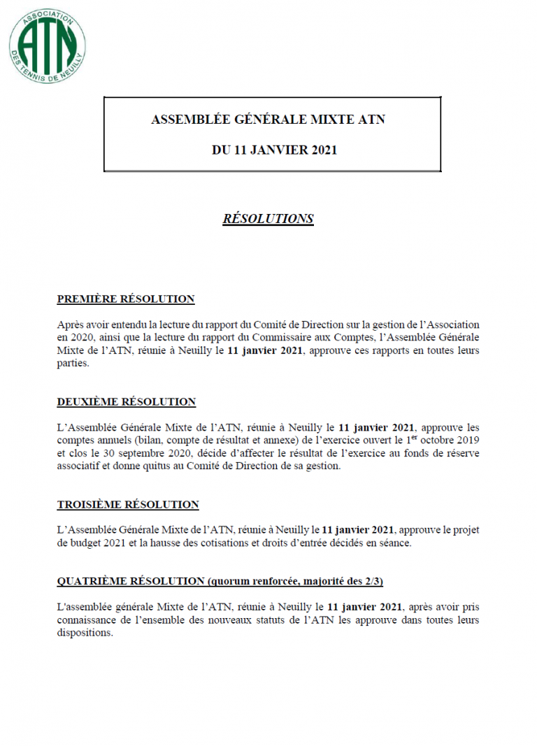 Assemblée Générale Mixte le 11 janvier 2021 à 18h précises au club ...